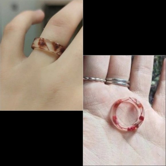 Jewelry | Clear Dried Red Flowers Transparent Resin Epoxy Ring | Poshmark